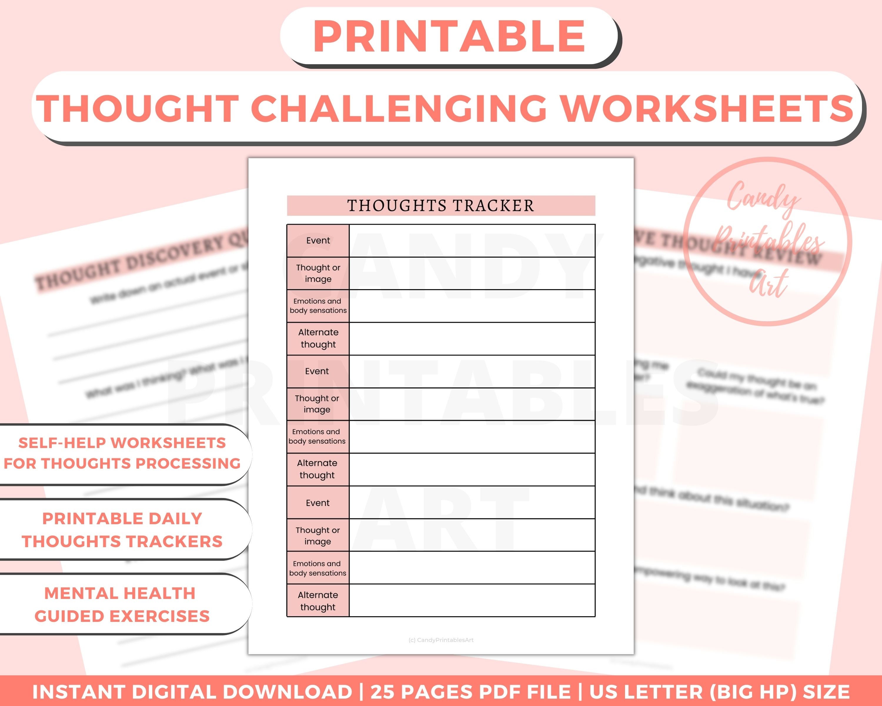 Thought Challenging Worksheet CBT Thought Record Thinking - Etsy