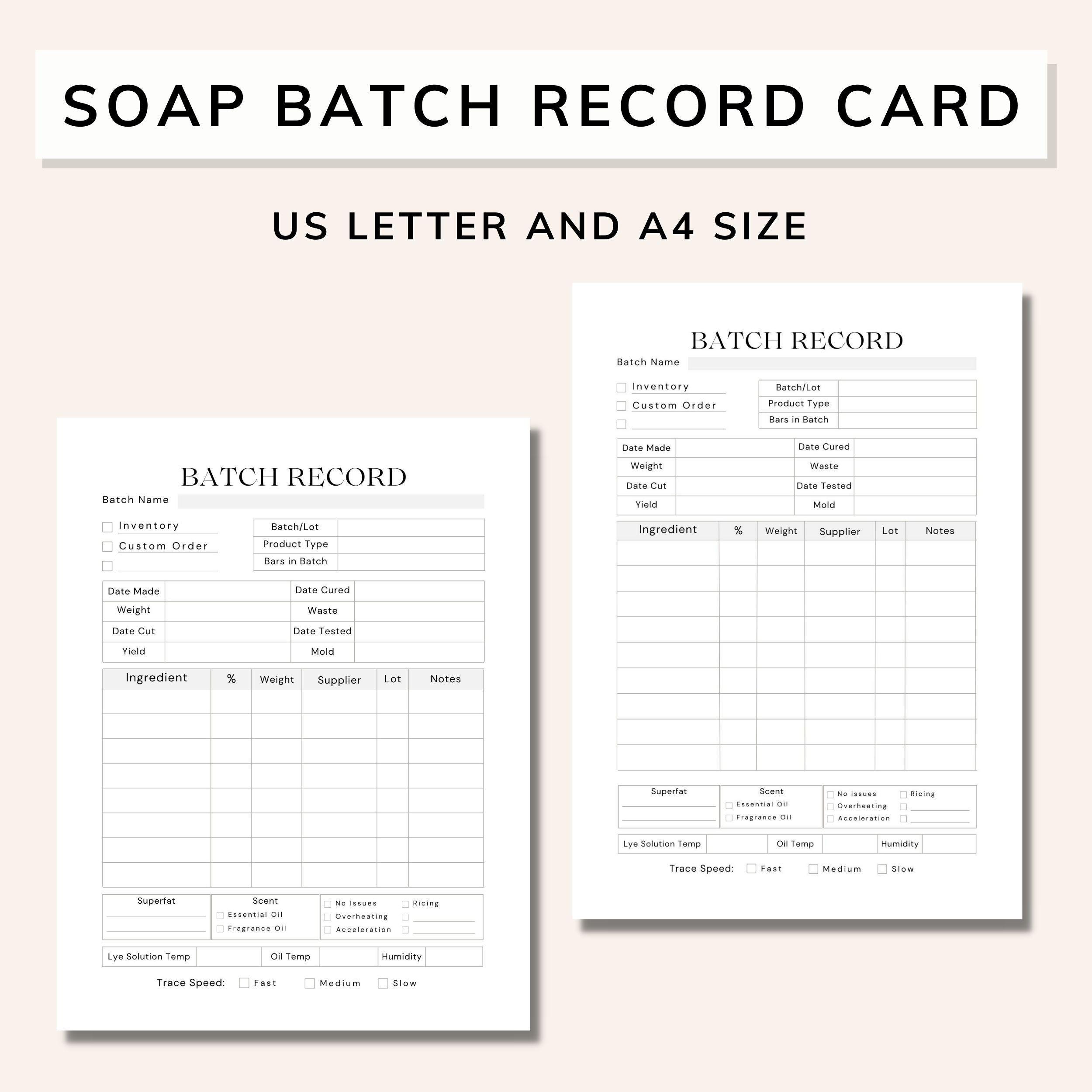 Printable Soap Batch Record: Soapmaking Template (PDF & JPG) - Etsy