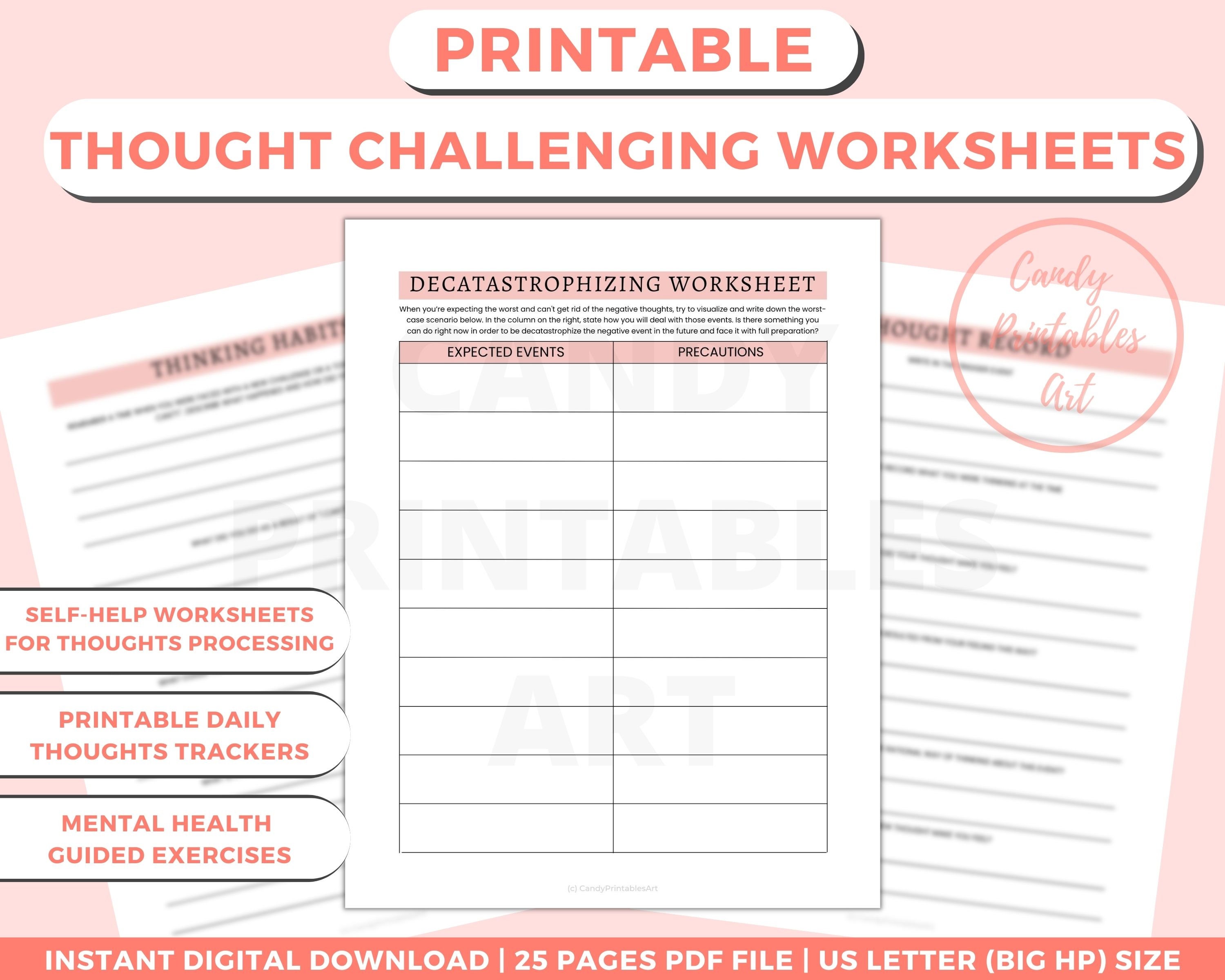 Thought Challenging Worksheet CBT Thought Record Thinking - Etsy