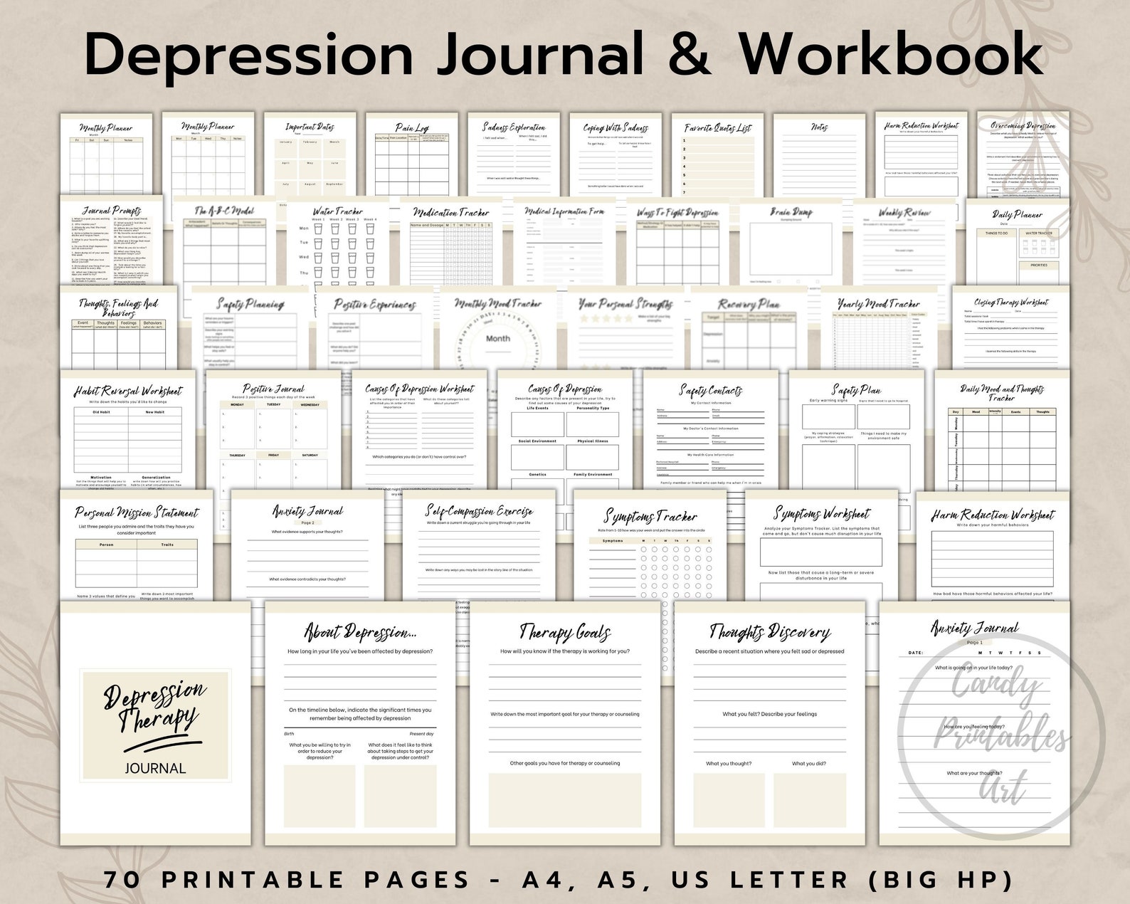 Printable Depression Journal, CBT Therapy Workbook for Teens Mental ...
