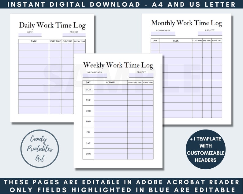 Employee Time Card Printable, Weekly Time Tracker, Editable Work Log ...