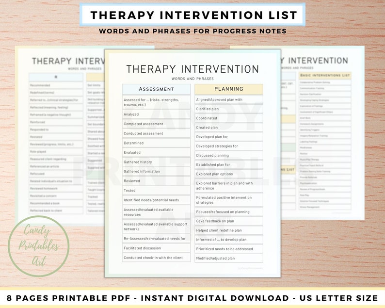 Therapy Intervention List Progress Notes for Therapist Cheat - Etsy