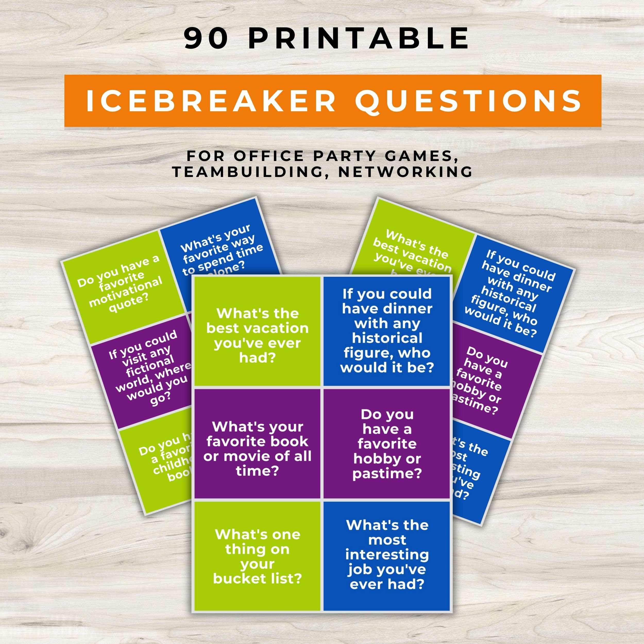 Icebreaker Questions Printable, Conversation Starter Cards ...