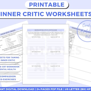 Inner Critic Worksheets: Self-healing Therapy Tool (PDF) - Etsy