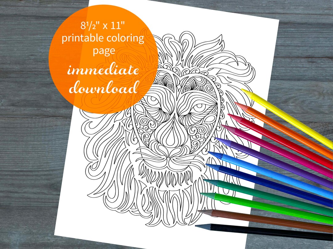 Printable Lion Downloadable Coloring Page, Inspired by Zentangle®, Zen ...