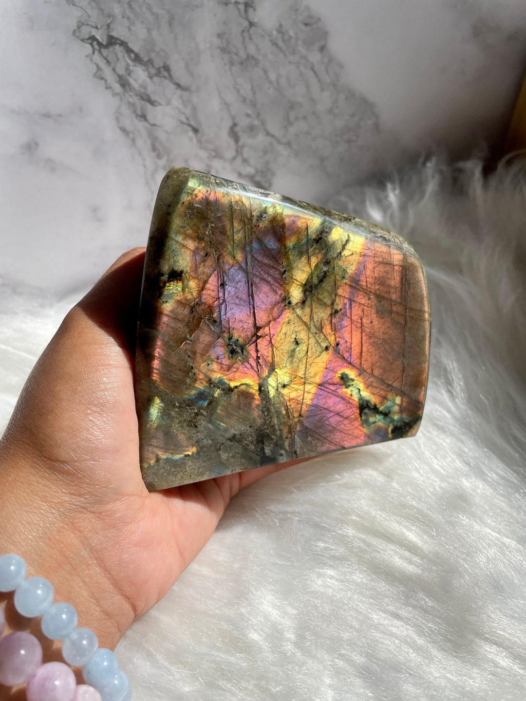 1lb 3.3oz (546)g Pink & Yellow Sunset Labradorite Freeform | Flashy ...