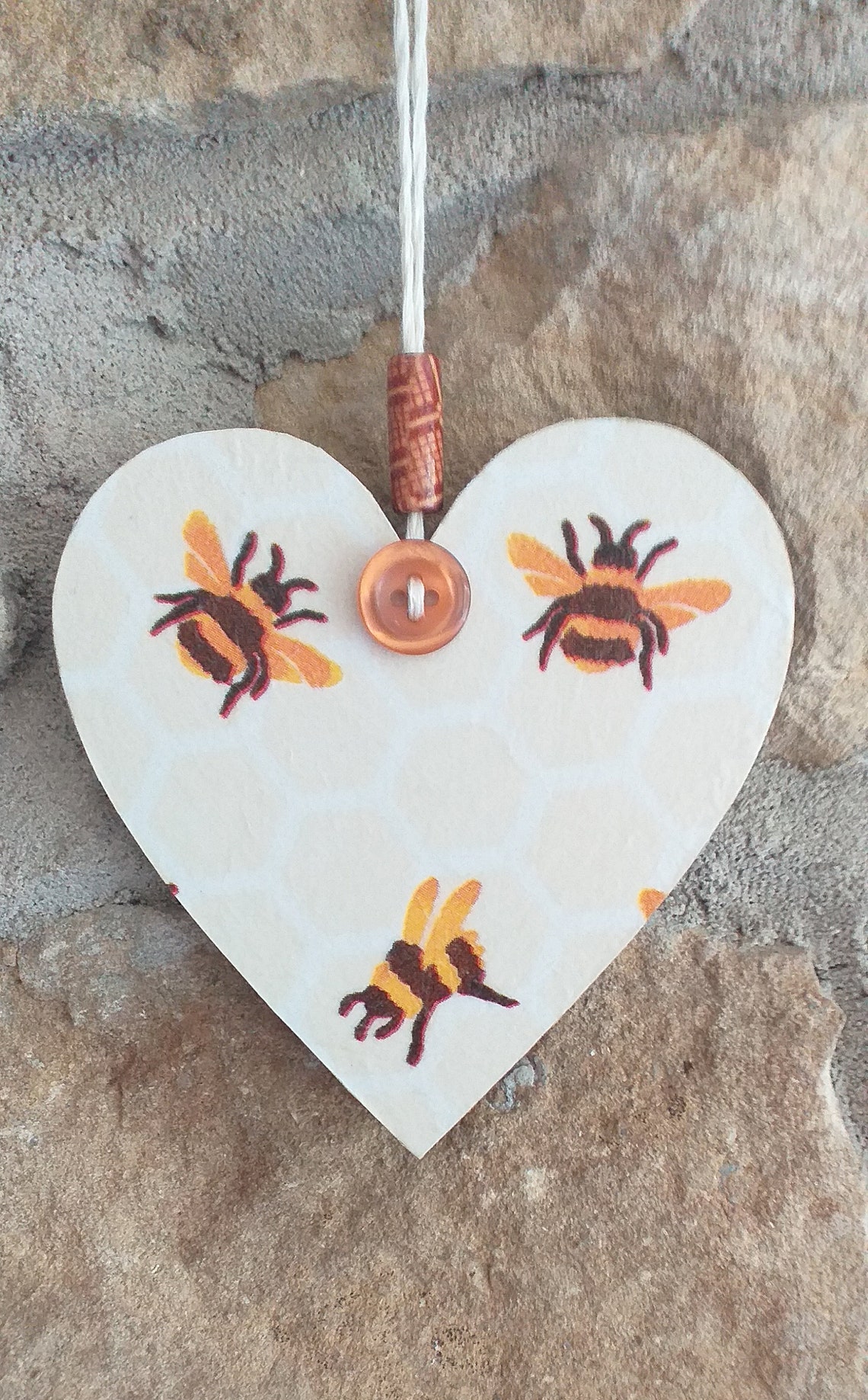 Bees Wooden Heart 10cm Bumblebee Honeycomb Emma - Etsy