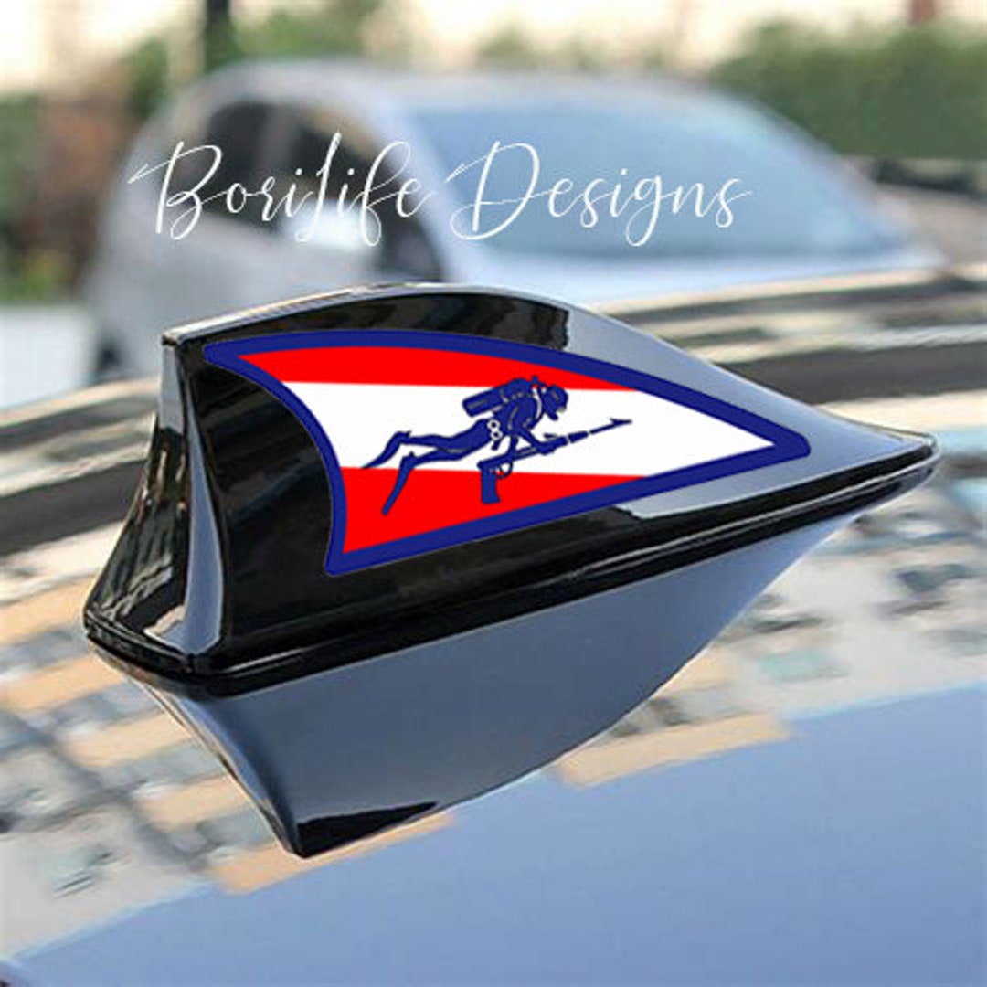 Scuba Flag Automobile Shark Fin Sticker Design With Spear Fisher Diver ...