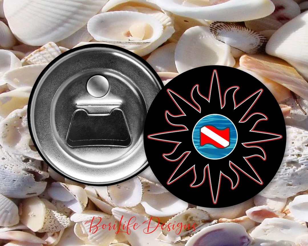 Personalized Scuba Flag Starburst Design 2.25in Button Magnet Bottle ...
