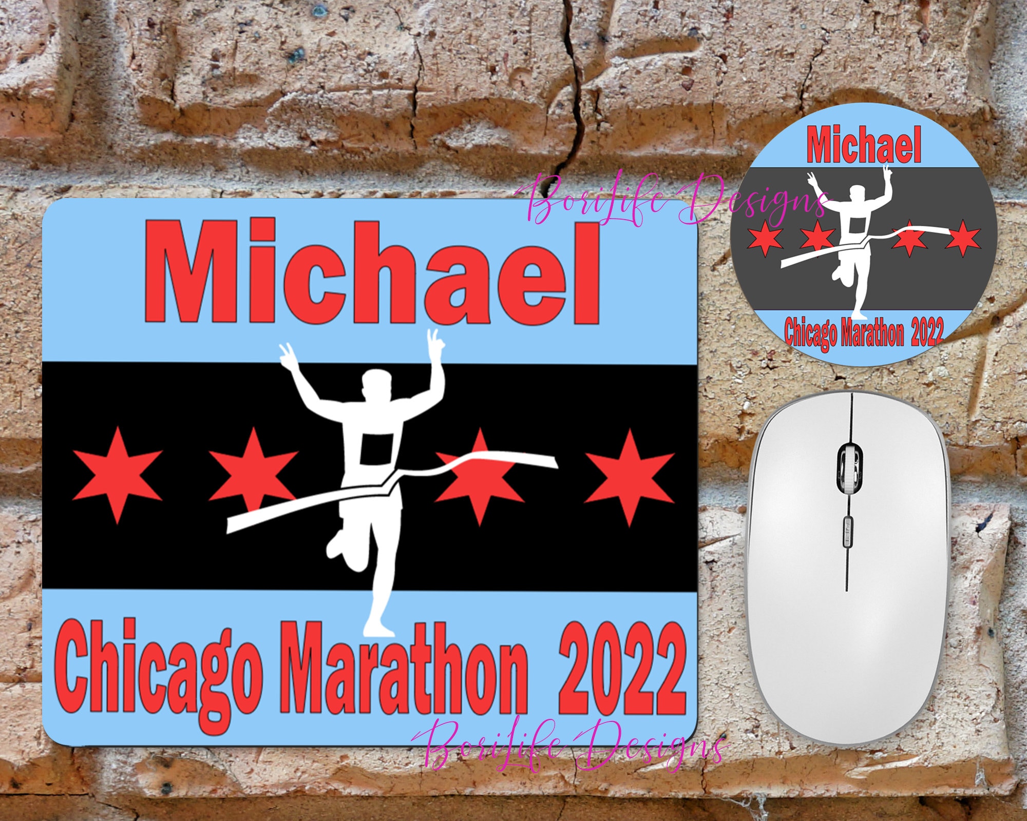 Personalized Chicago Marathon Flag Design Mousepad and Coaster Set Male ...
