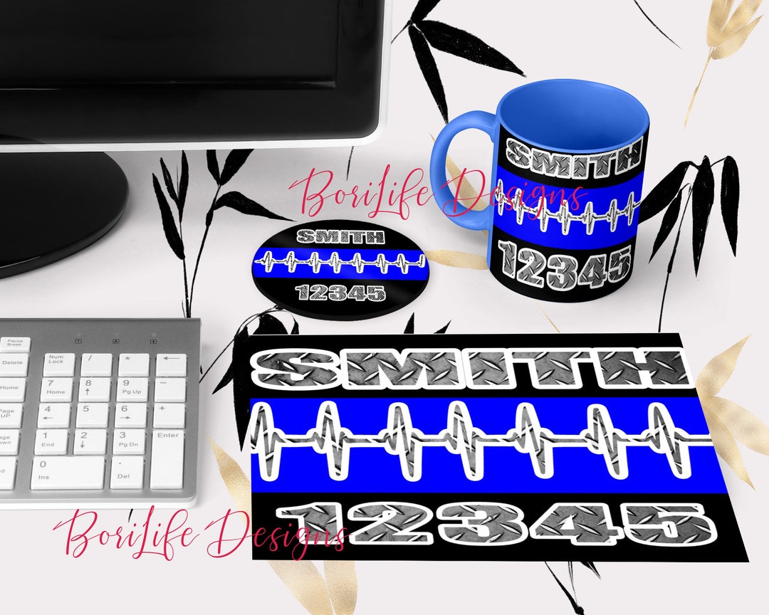 Personalized Blue Line Desk Set With Name and Badge Number in Metal ...