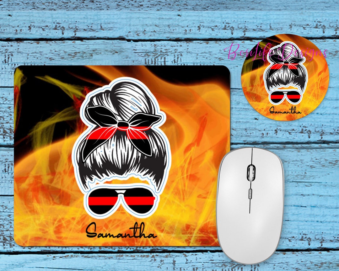 Personalized Red Line Messy Bun Design Mousepad and Coaster Set - Etsy