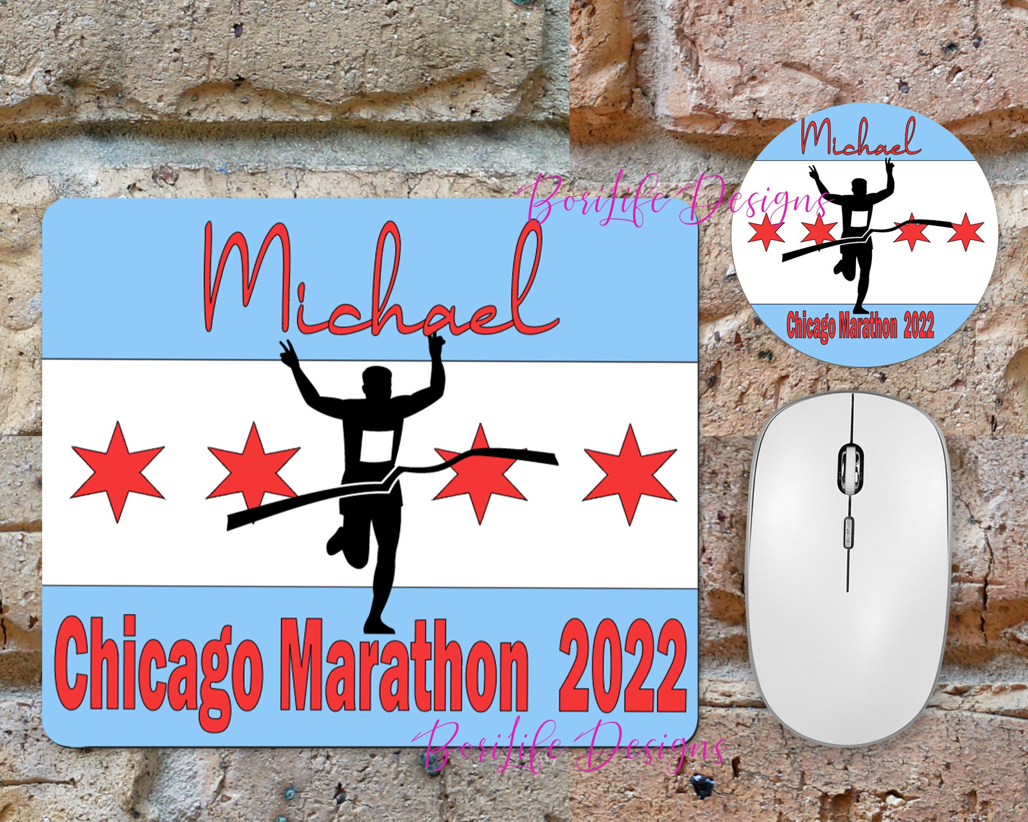 Personalized Chicago Marathon Flag Design Mousepad and Coaster Set Male ...