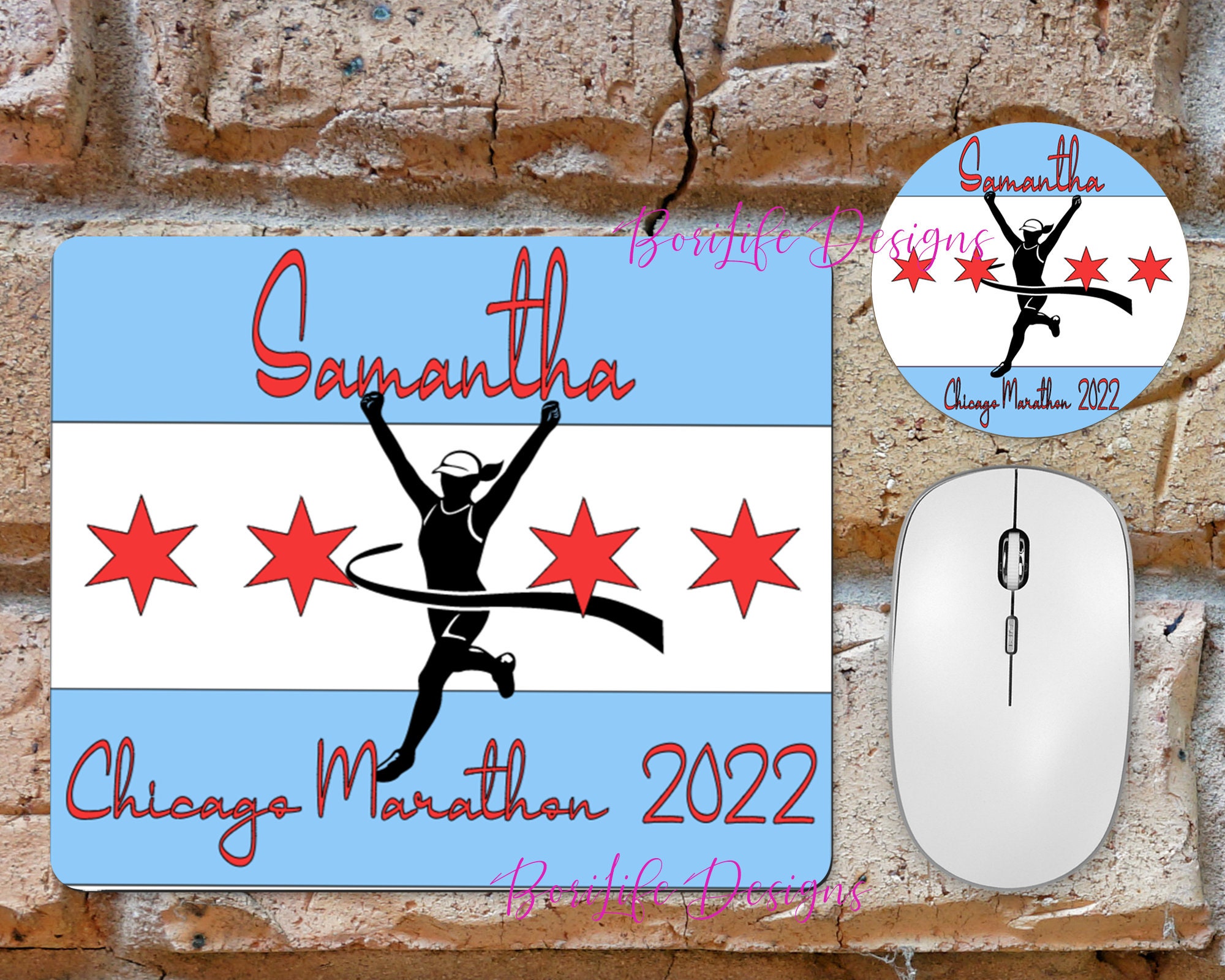 Personalized Chicago Marathon Flag Design Mousepad and Coaster Set ...