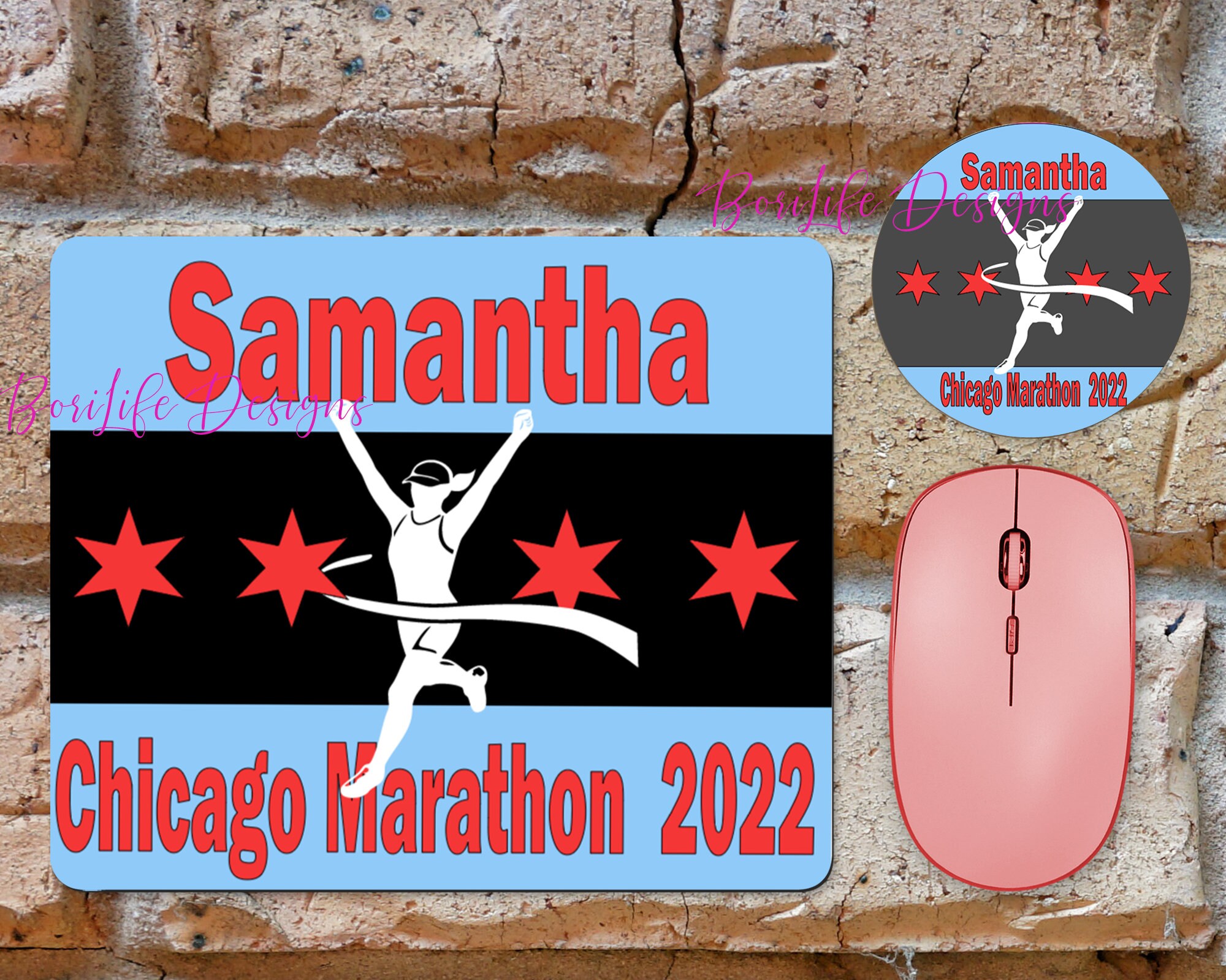 Personalized Chicago Marathon Flag Design Mousepad and Coaster Set ...