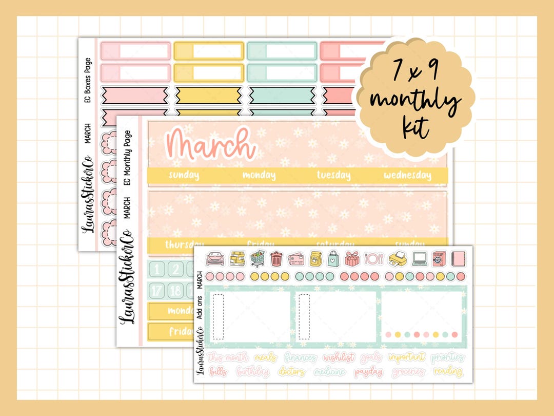 March Monthly Sticker Kit | Erin Condren | 7 X 9 Monthly Planner ...