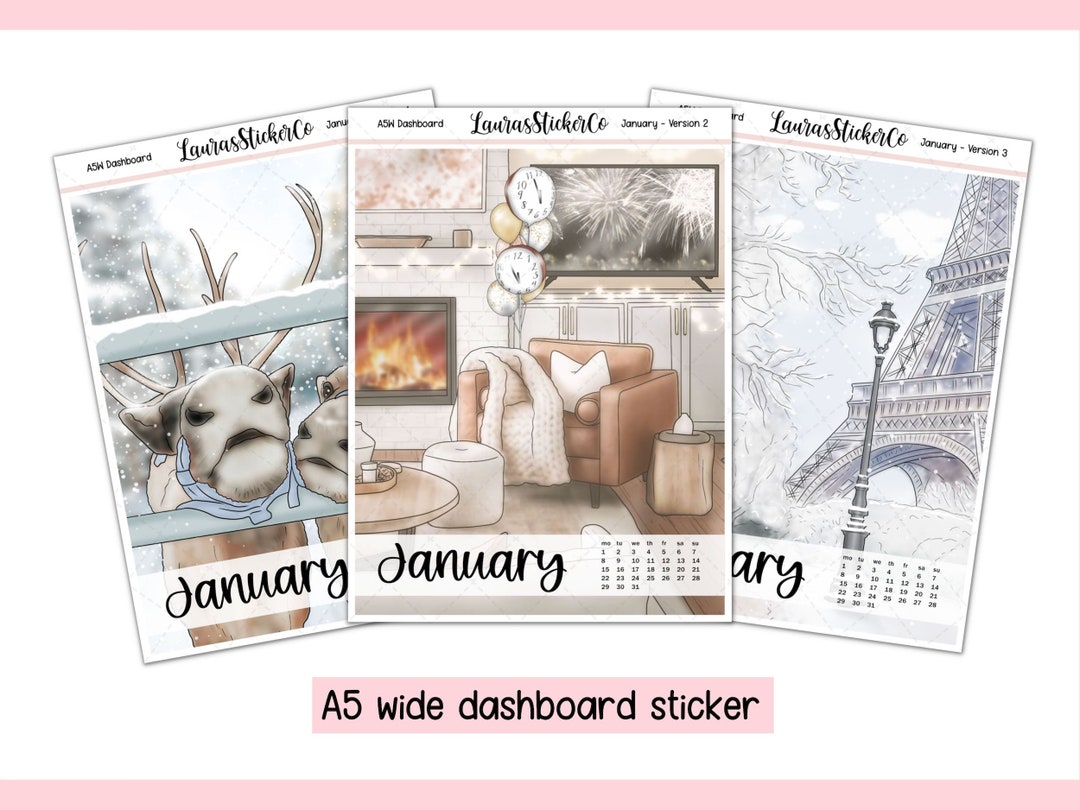 January Dashboard Cover Sticker Page for A5 Wide, Aura Estelle Divider ...