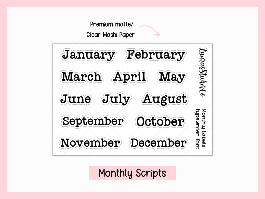 Monthly Scripts | Months of the Year Foiled Jan - Dec Stickers ...
