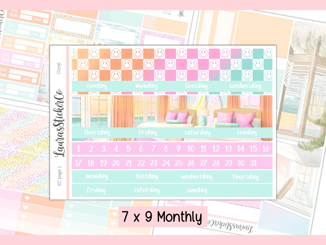 Monthly Sticker Kit Planner Sticker Kit Erin Condren Kit, Undated 7 X 9 ...