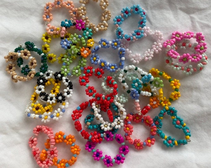 Beaded Simple Flower Rings - Etsy
