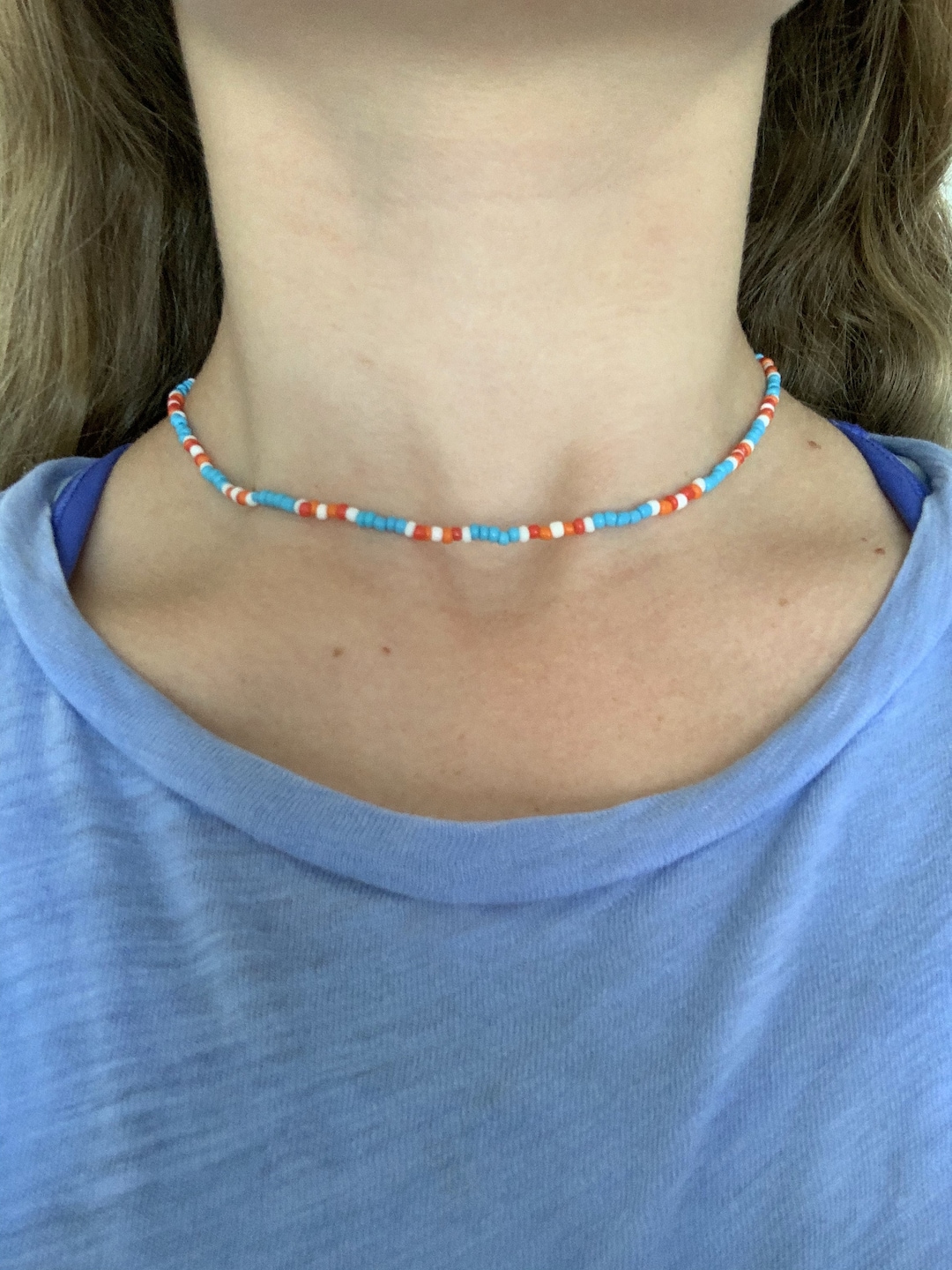 Beaded Necklace / Choker- OBX, VSCO, Surfing (blue, Orange, Red, White ...