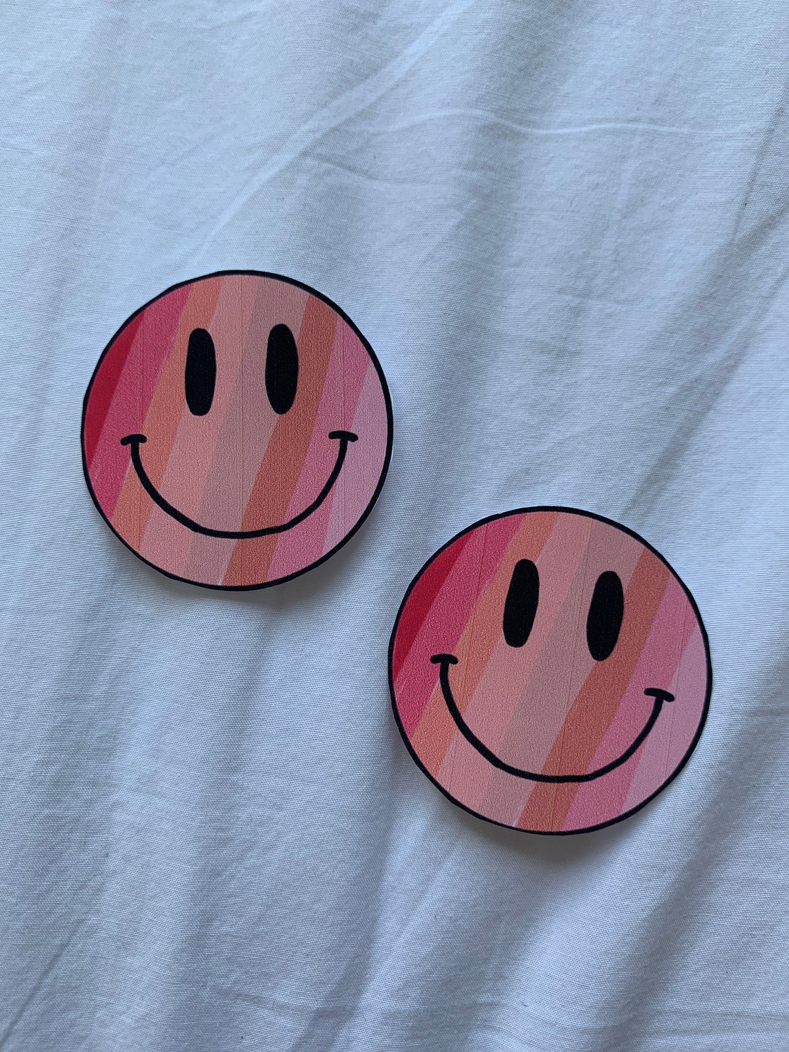 Pink and peach smiley face sticker | Etsy