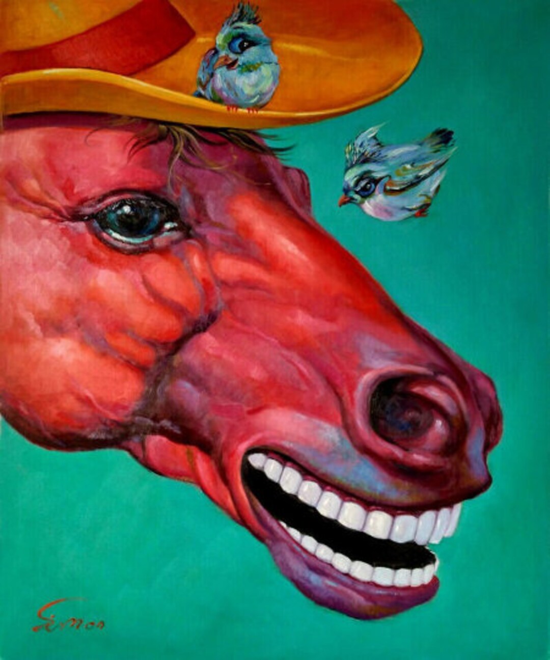 Hand Painted Laughing Horse Oil Painting on Canvas - Surrealism Animal ...
