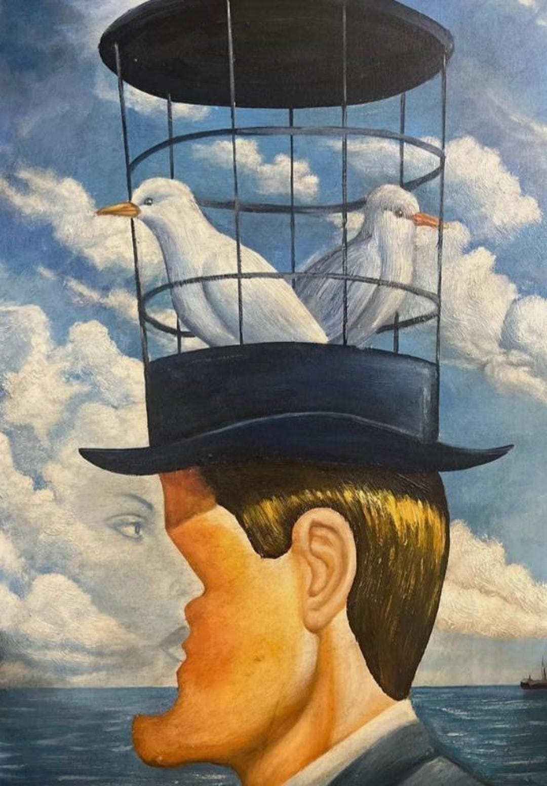 Surrealist Art, Oil Painting on Canvas, Portrait With Doves After ...