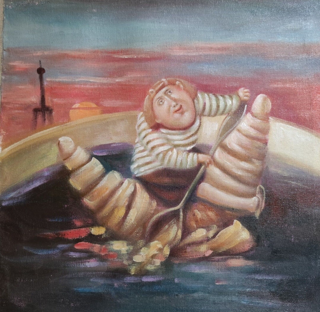 Surrealist Art Scene Painting Oil Painting on Canvas Signed Vvie La ...