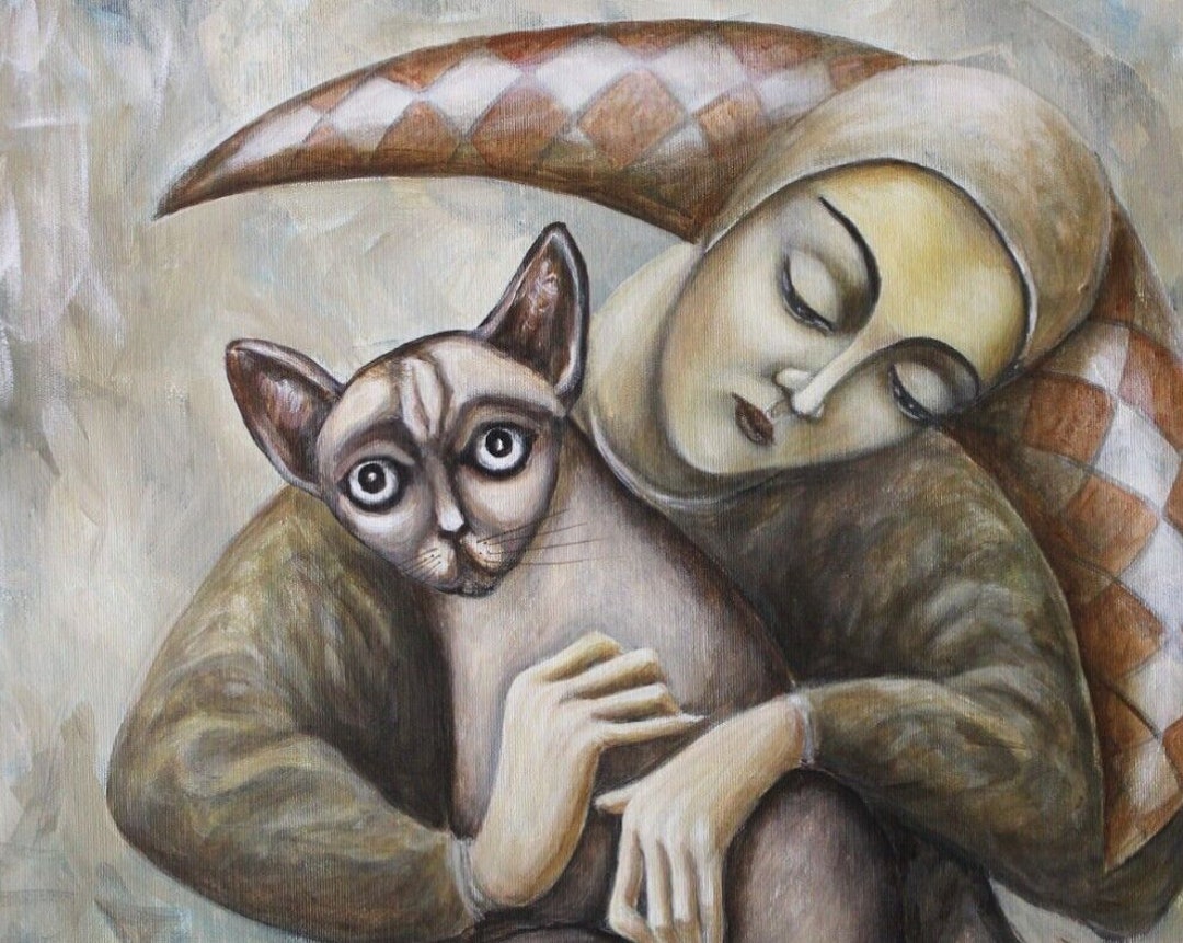 Surrealist Art Harlequin Painting Oil Painting on Canvas Signed ...