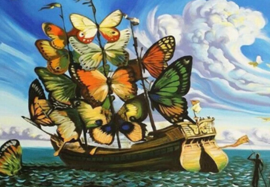 Surrealist Painting Butterfly Boat Oil Painting on Canvas / - Etsy