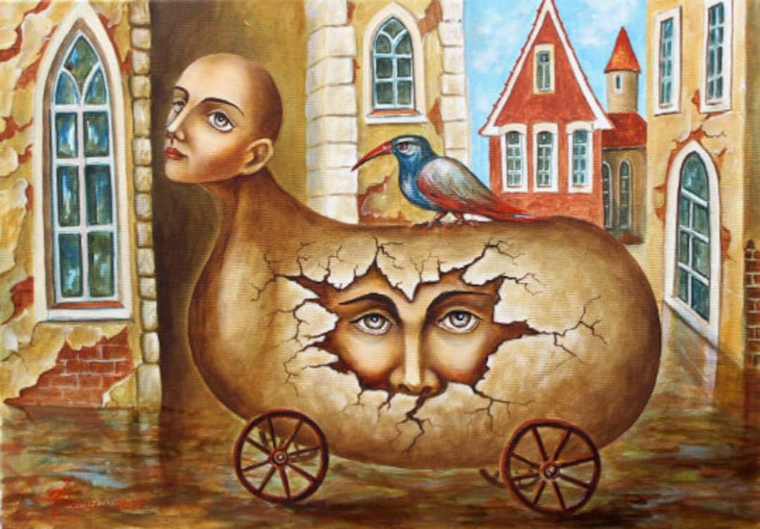 Character Surrealist Painting Oil on Canvas Signed / Female Surealist ...
