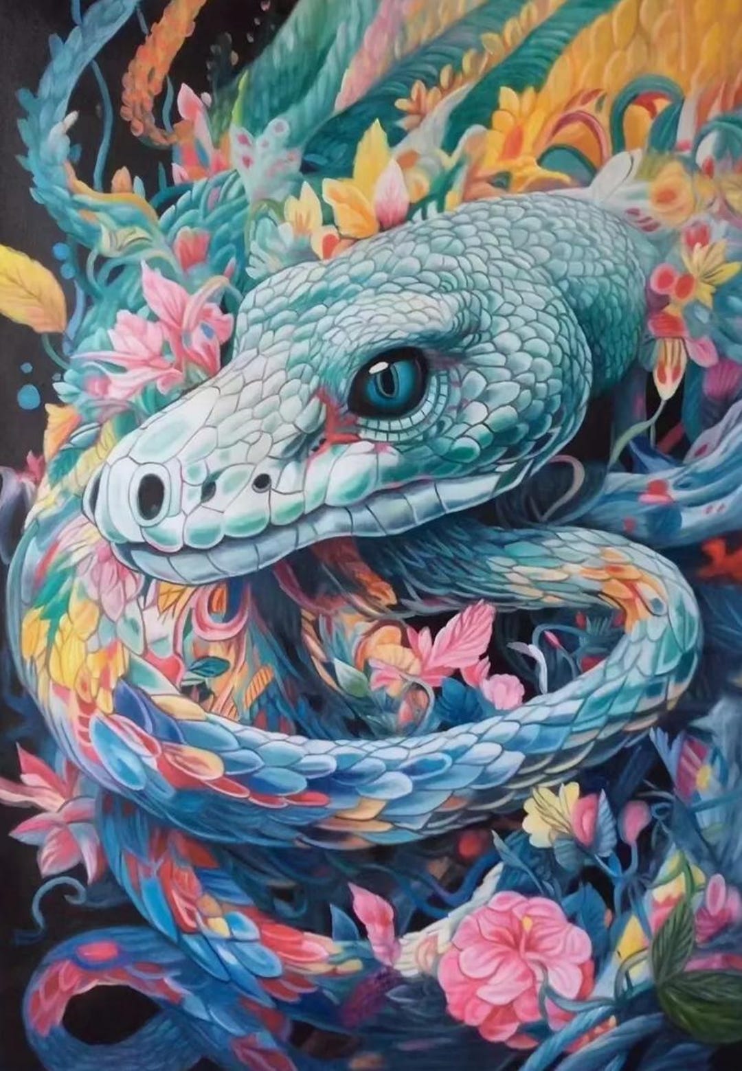 Surrealist Art Snake Painting Oil on Canvas Signed / Surrealist ...