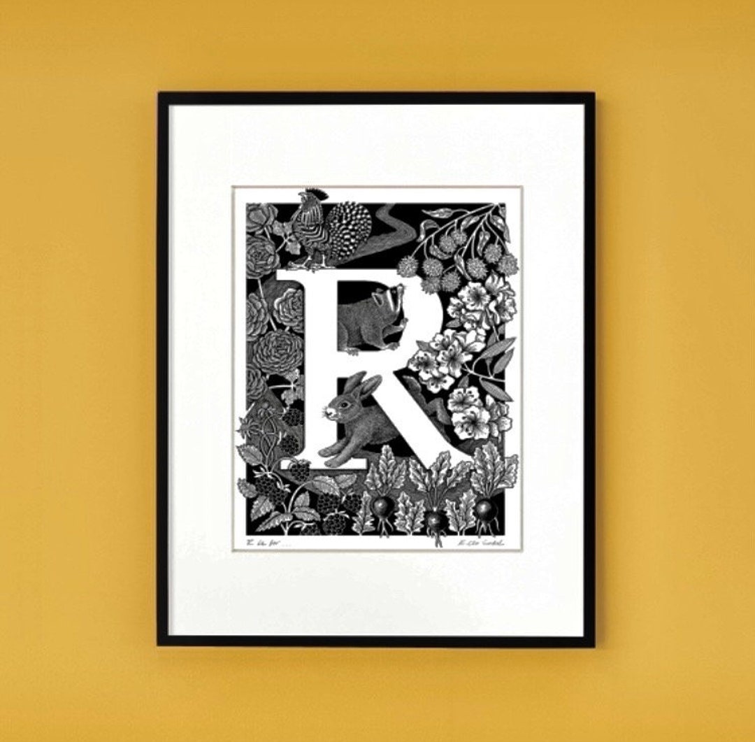 Letter R Art (initial, Monogram) is For...rooster, Raspberries ...
