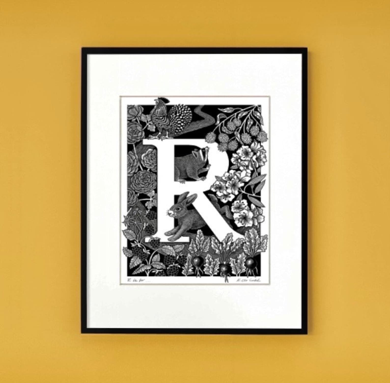 Letter R Art (initial, Monogram) is For...rooster, Raspberries ...
