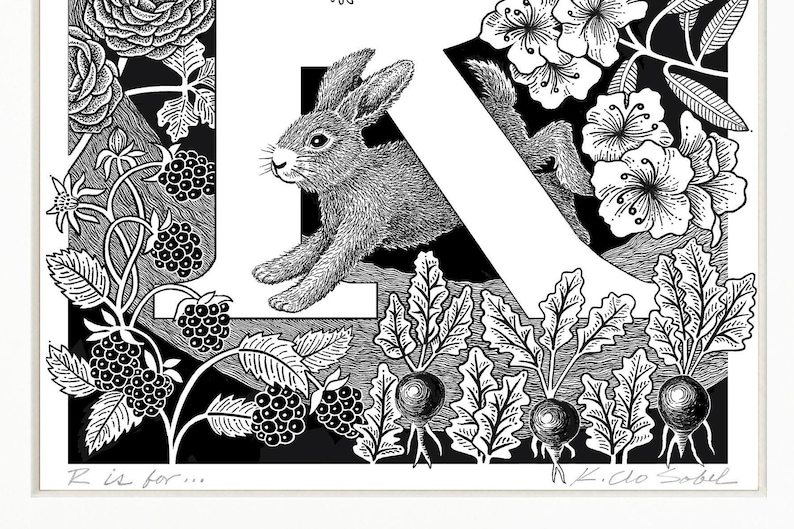 Letter R Art (initial, Monogram) is For...rooster, Raspberries ...