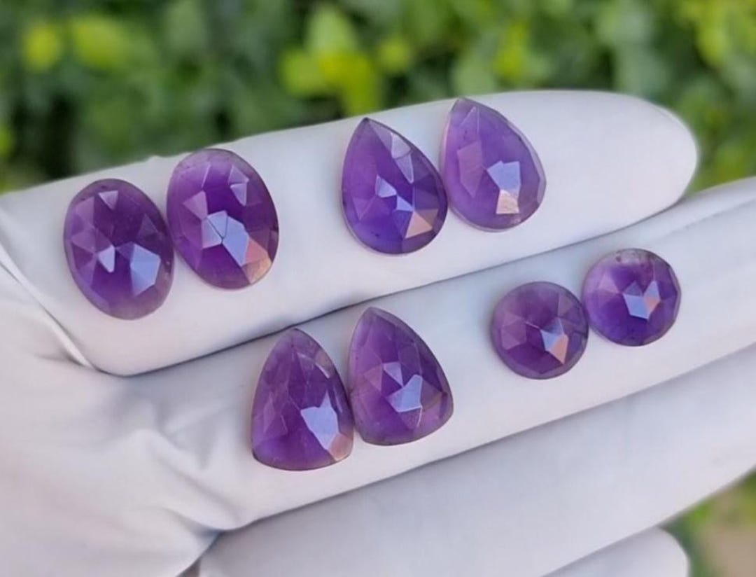 100% Natural Amethyst Rose Cut Mix Shape Cabochons Size 10-14 MM Loose ...