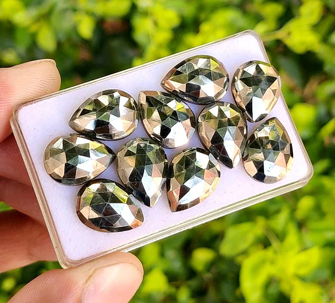 100% Natural Pyrite Rose Cut Pear Shape Cabochons Size 14X10 MM Loose ...
