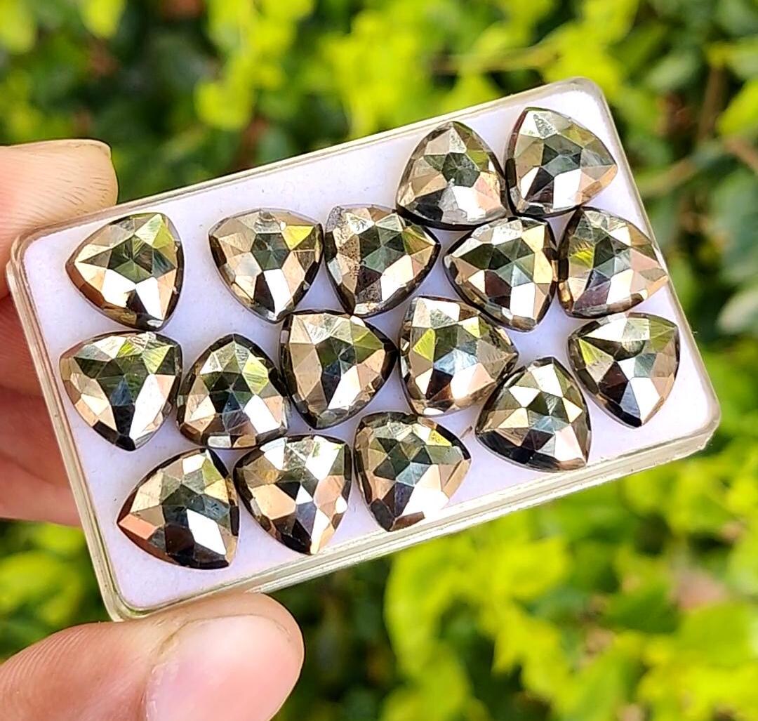 100% Natural Pyrite Rose Cut Trillion Shape Cabochons Size 10 MM Loose ...