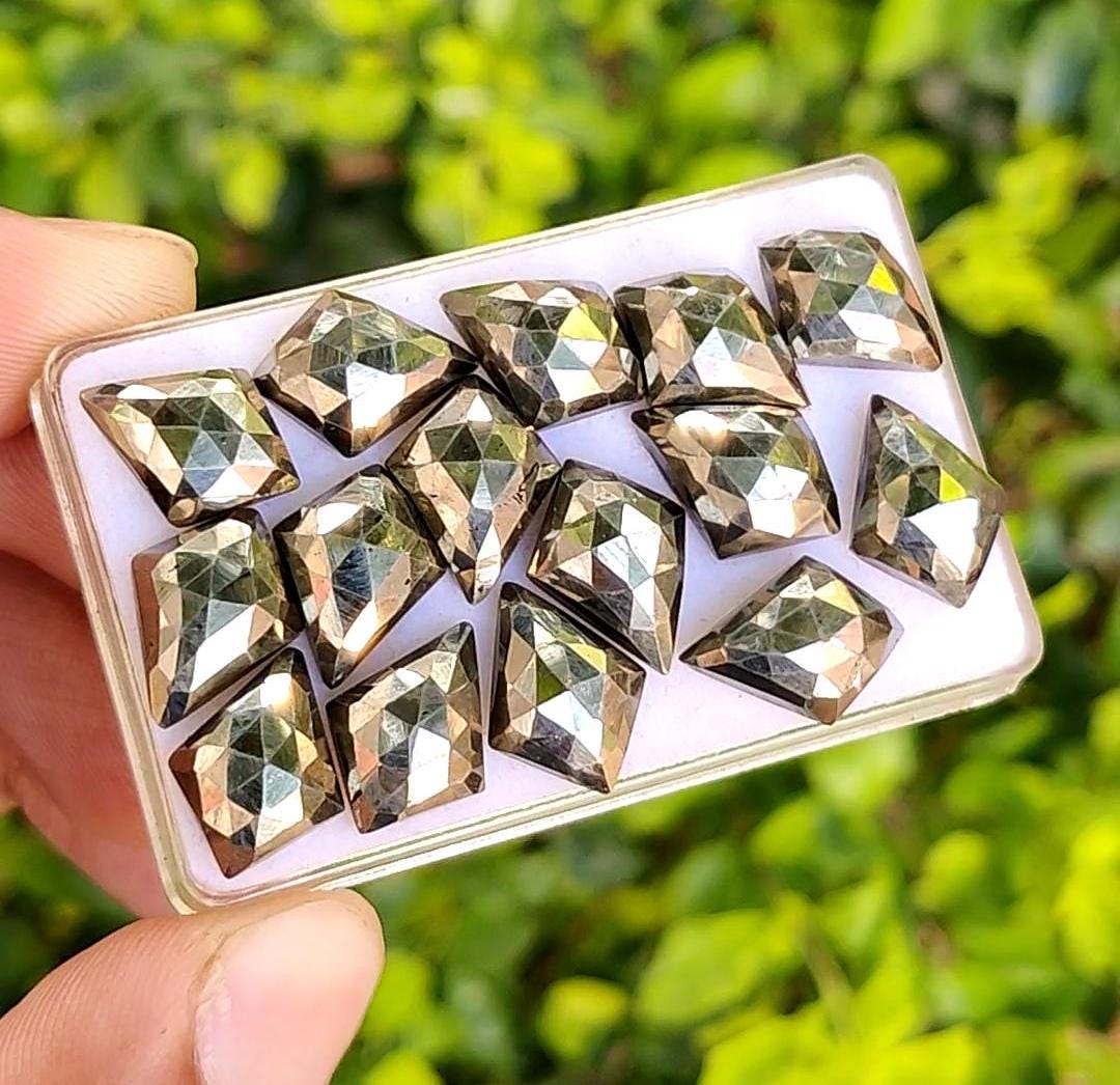 100% Natural Pyrite Rose Cut Fancy Shape Cabochons Size 14X7 MM Loose ...