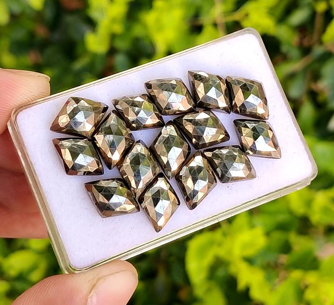 100% Natural Pyrite Rose Cut Fancy Shape Cabochons Size 12X6 MM Loose ...