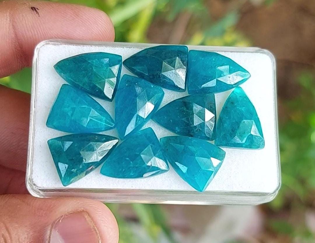 100% Natural Neon Apatite Rose Cut Shield Shape Cabochons Size 14X10 MM ...