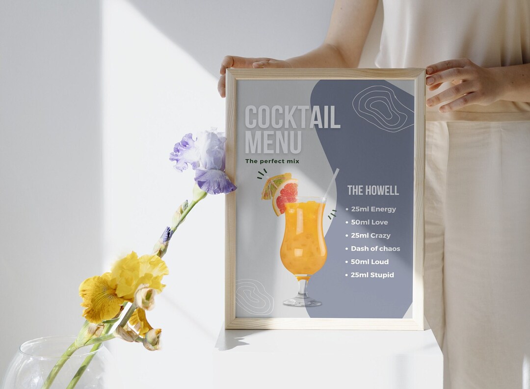 A3 Personalised Cocktail Menu Print, Family Cocktail Photo, Kitchen ...