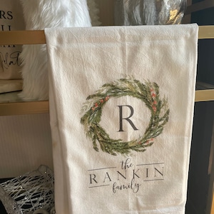 Personalized Tea Towel, Christmas Monogram Kitchen Towel - Etsy