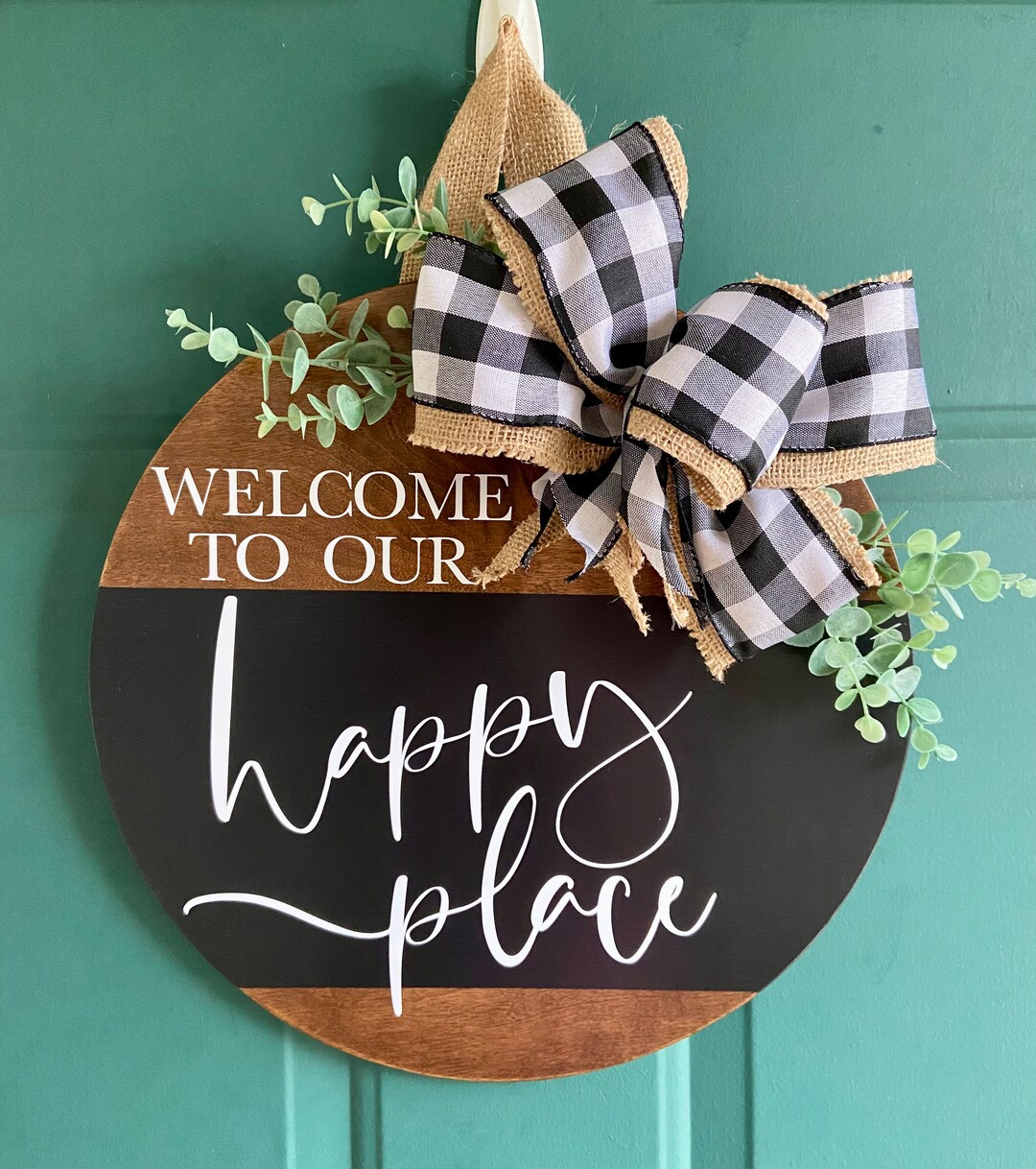 Welcome to Our Happy Place Door Hanger | Welcome Sign | 14” Handmade ...