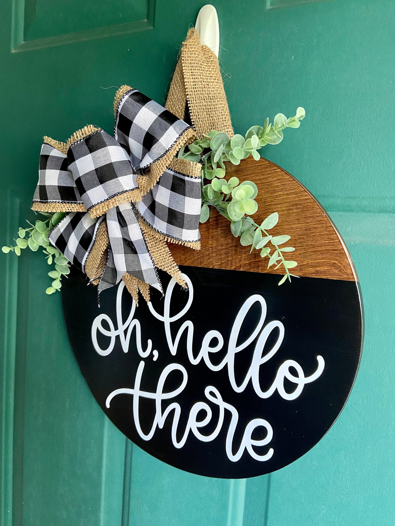 Oh Hello There Door Hanger | 14” Sign for Front Door | Handmade Wooden ...