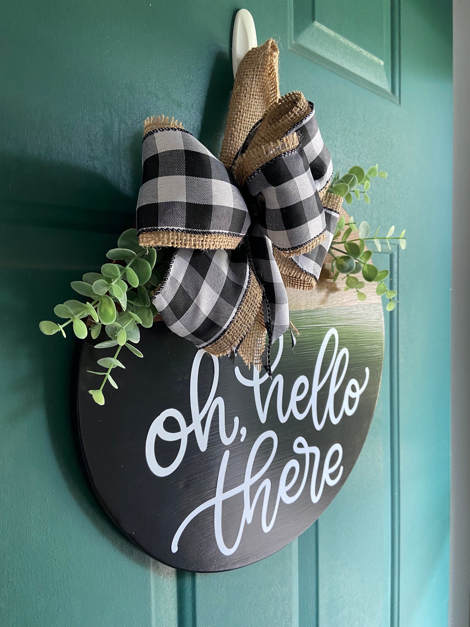 Oh Hello There Door Hanger | 14” Sign for Front Door | Handmade Wooden ...