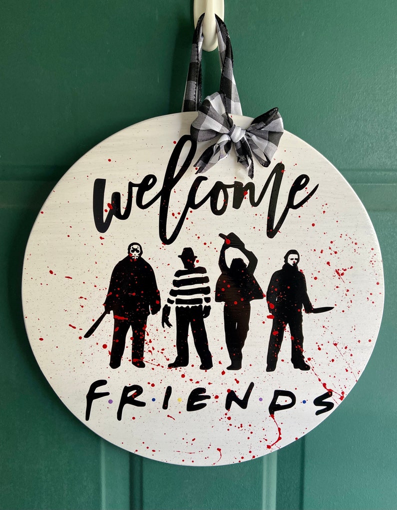Halloween Friends Door Hanger | 14” Sign for Front Door | Welcome Sign ...