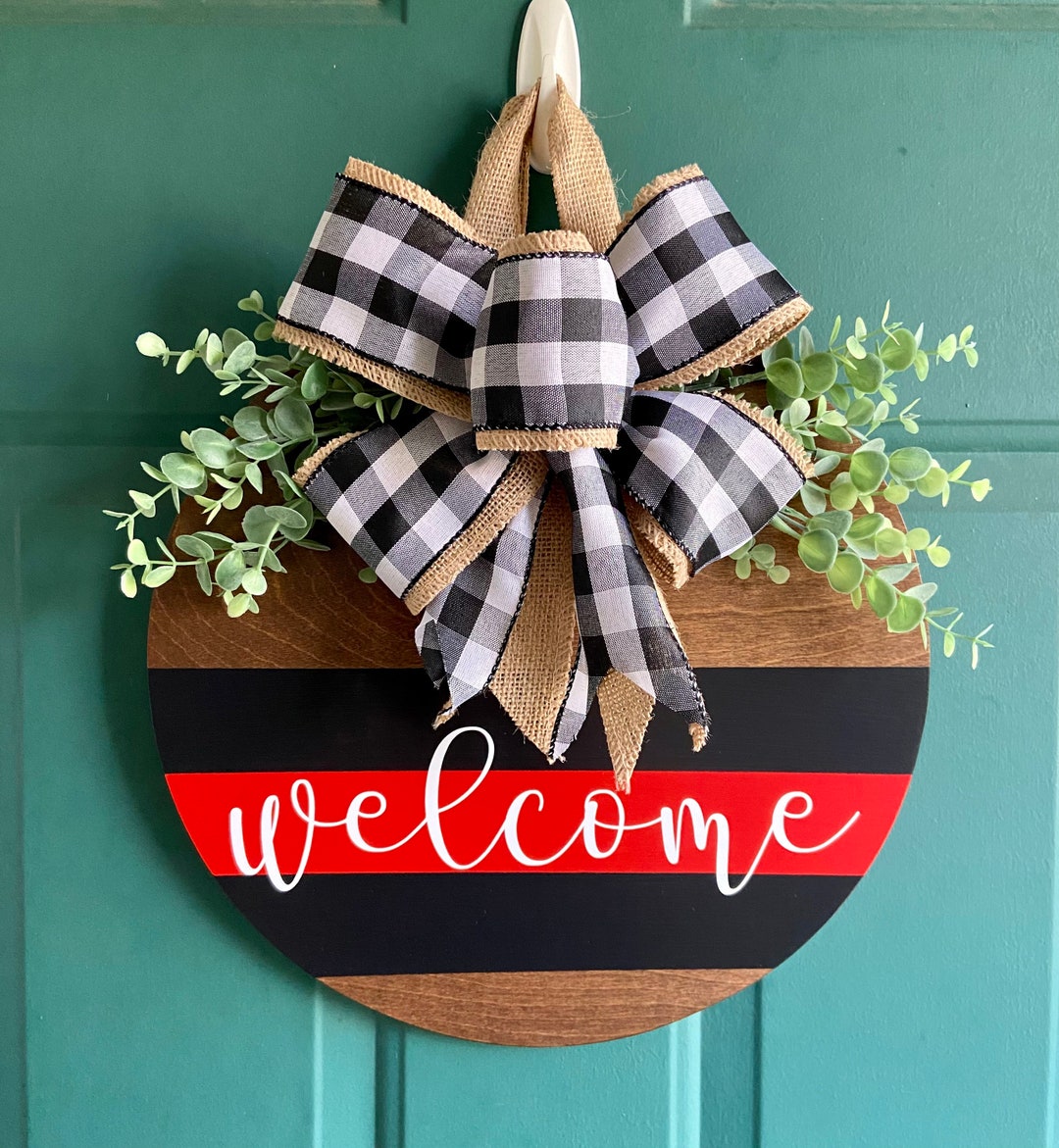 Thin Red Line Door Hanger | 14” Sign | Door Wreath for Front Door - Etsy