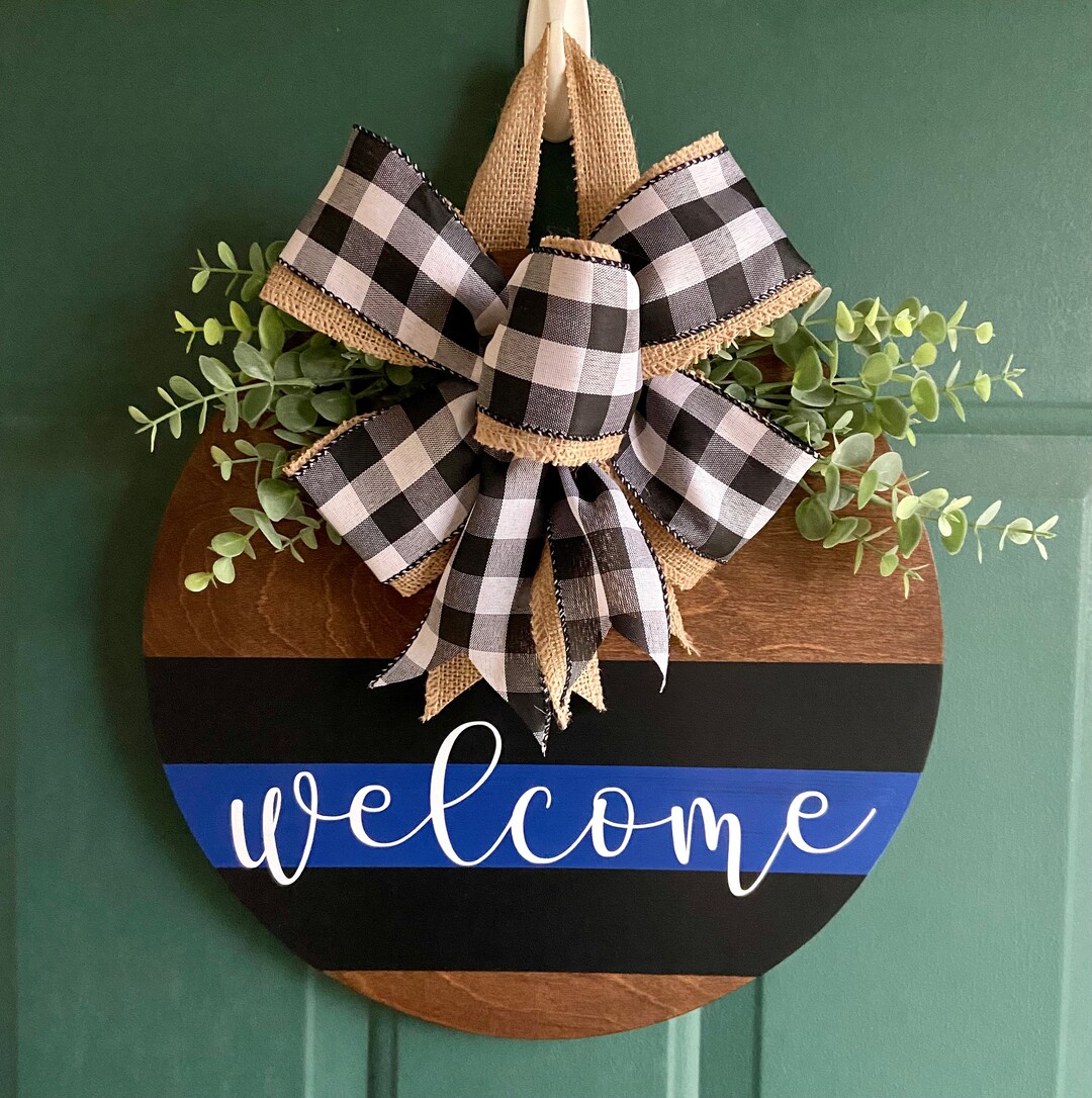 Thin Blue Line Welcome Sign | 14” Sign | Welcome Sign - Etsy